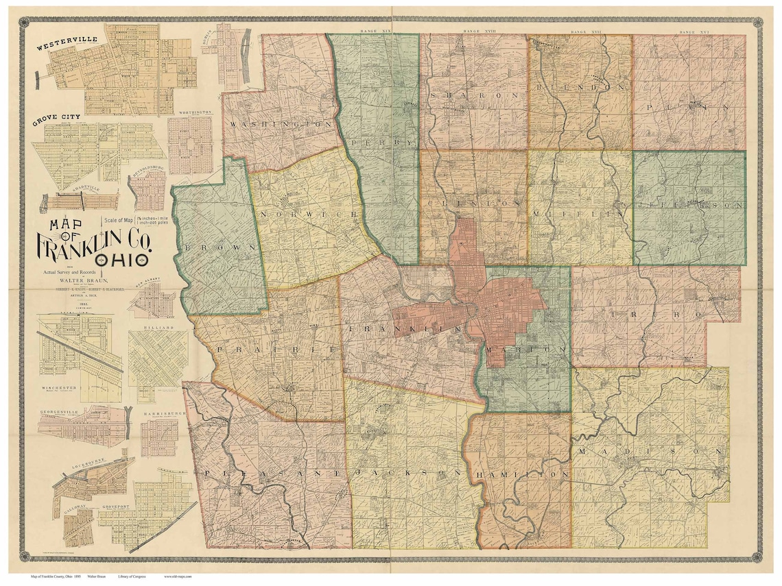 Franklin County Ohio 1895 Old Wall Map Reprint With - Etsy