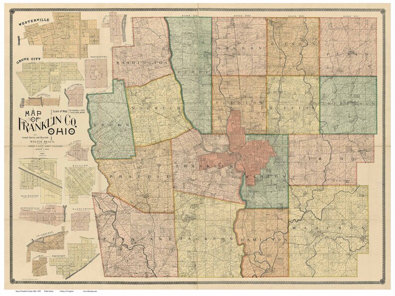 Franklin County Ohio 1895 Old Wall Map Reprint With - Etsy