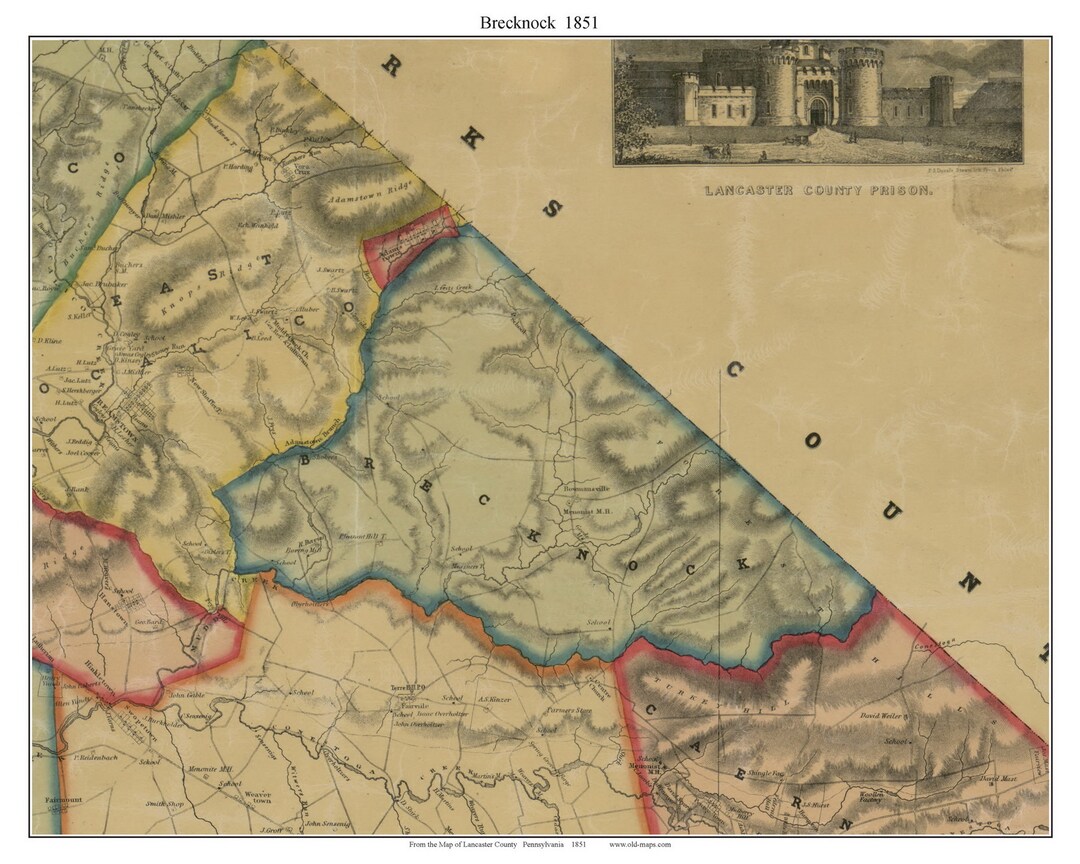 Brecknock 1851 Old Town Map With Homeowner Names - Pennsylvania ...