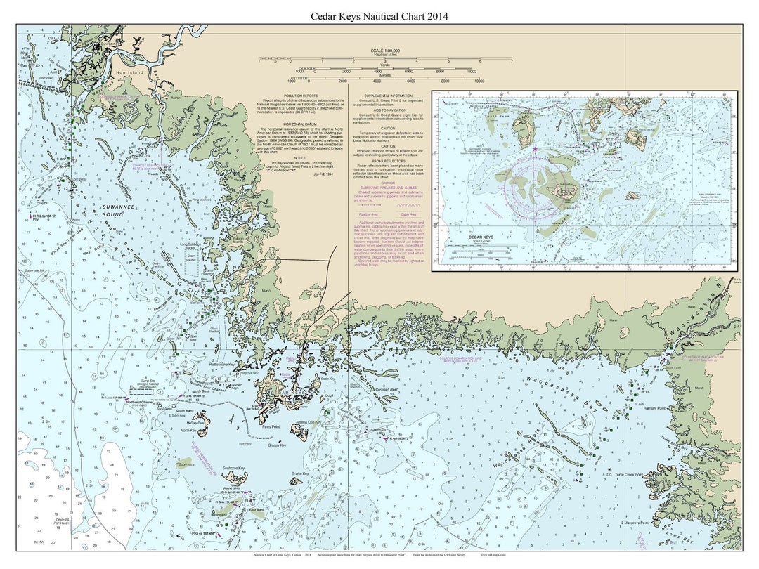 Cedar Keys 2014 - Nautical Map Florida - Custom Print - 1:80000 11408 ...