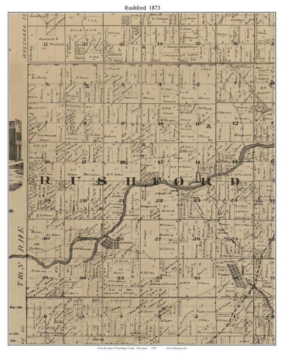 Rushford 1873 Old Town Map With Homeowner Names - Wisconsin - Reprint ...