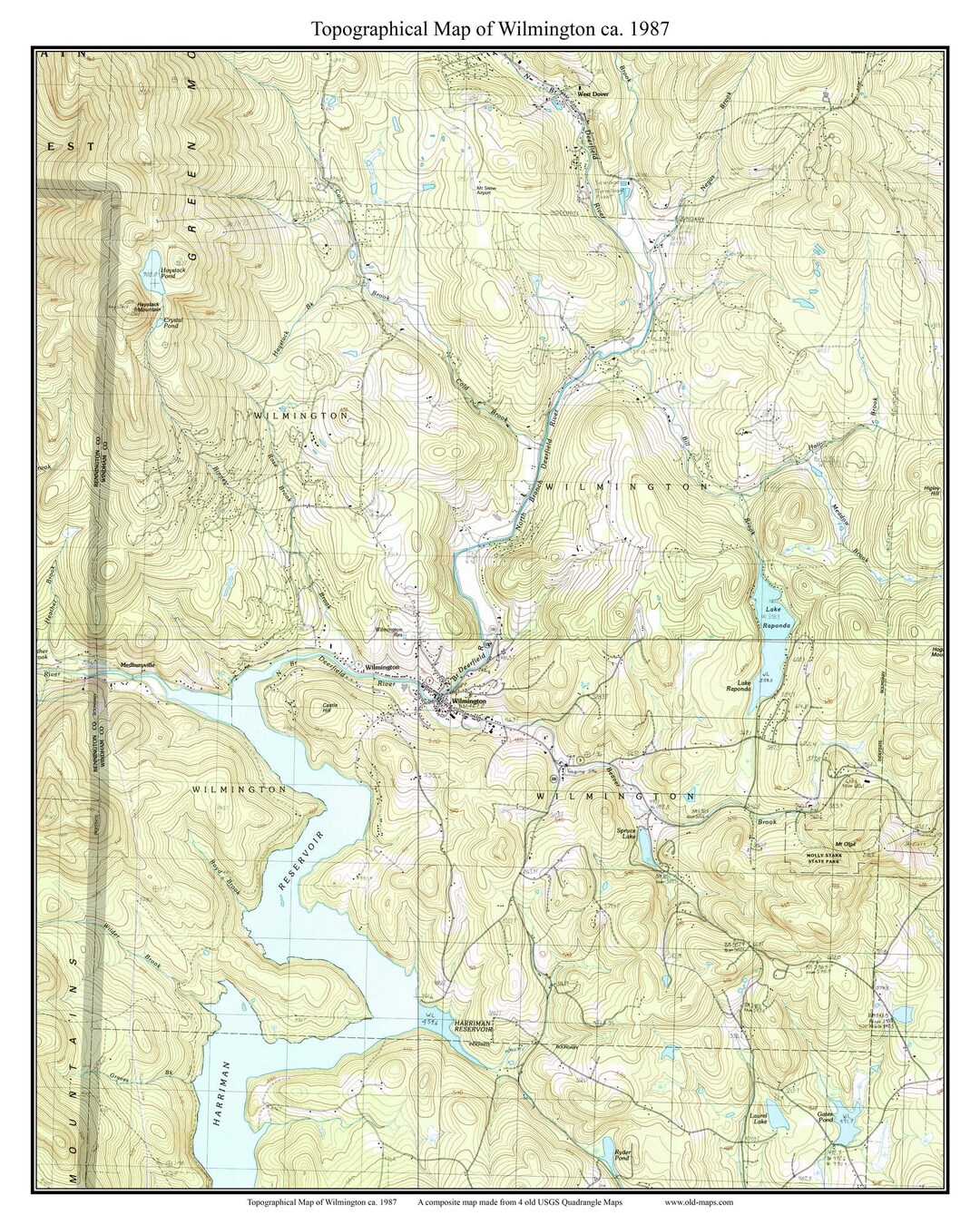 Wilmington 1987 - Old USGS Town Map Composite Reprint Vermont - Windham ...