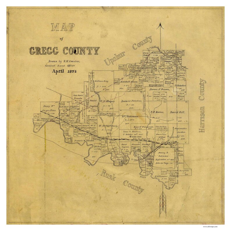 Gregg County Texas 1876 Old Wall Map Reprint With Land - Etsy
