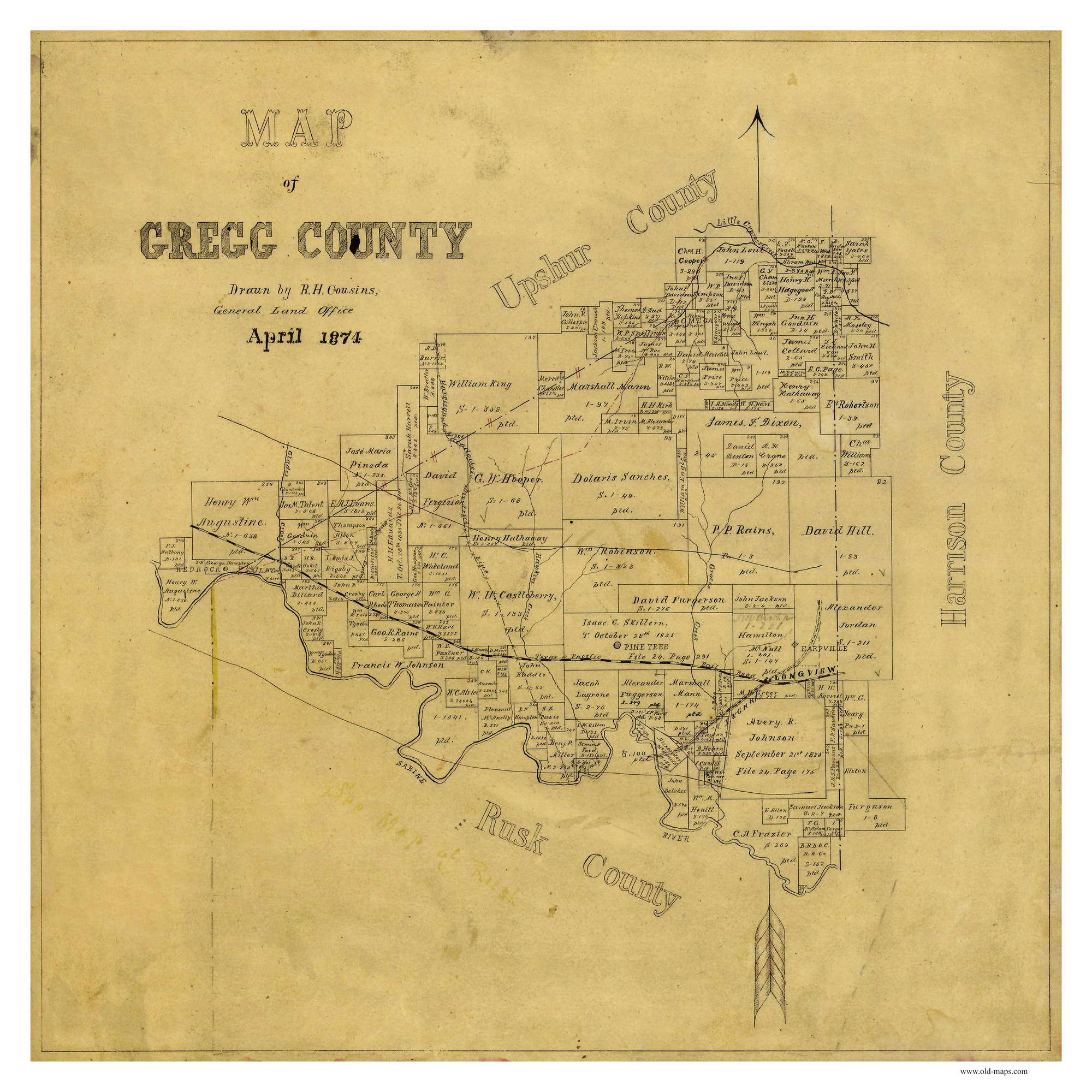 Gregg County Texas 1876 Old Wall Map Reprint With Land | Etsy