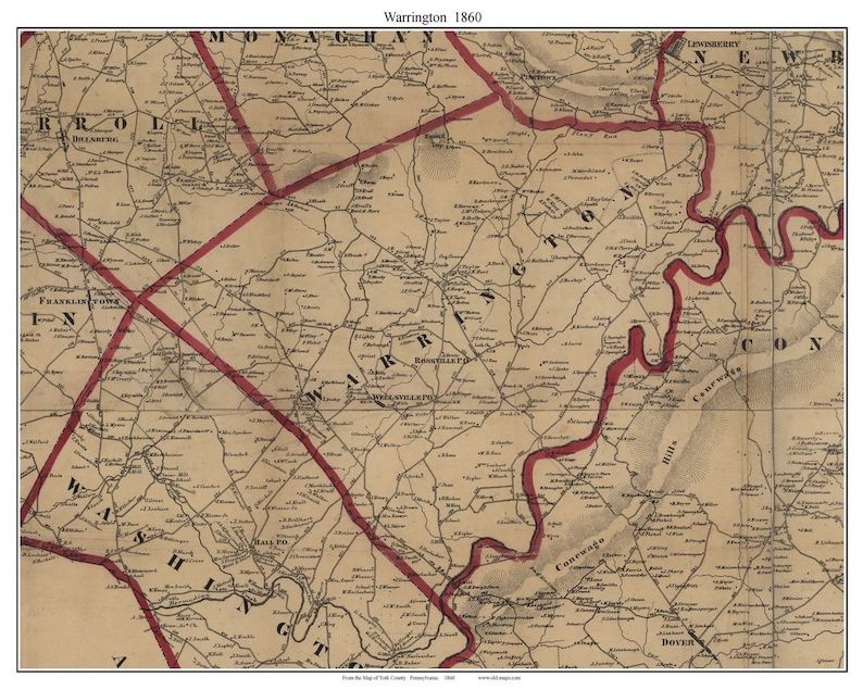 Warrington 1860 Old Map Homeowner Names Ross Valley Wellsville ...