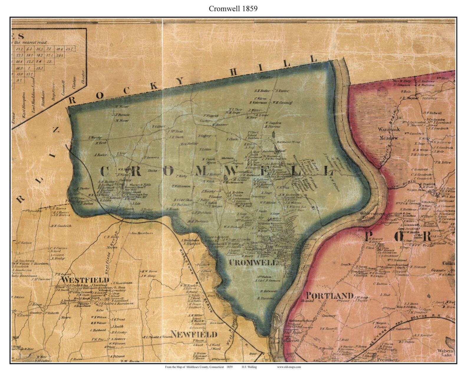 Cromwell 1859 Old Town Map With Homeowner Names Connecticut - Etsy