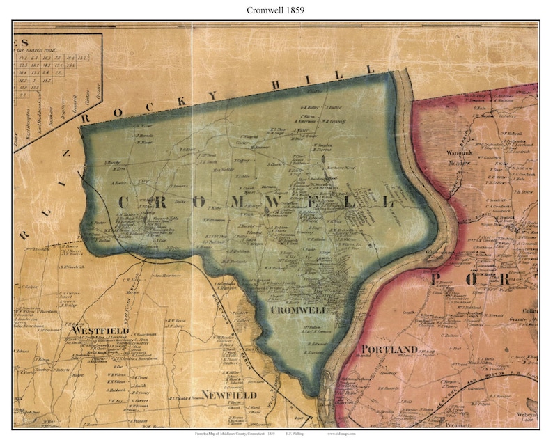 Cromwell 1859 Old Town Map With Homeowner Names Connecticut - Etsy