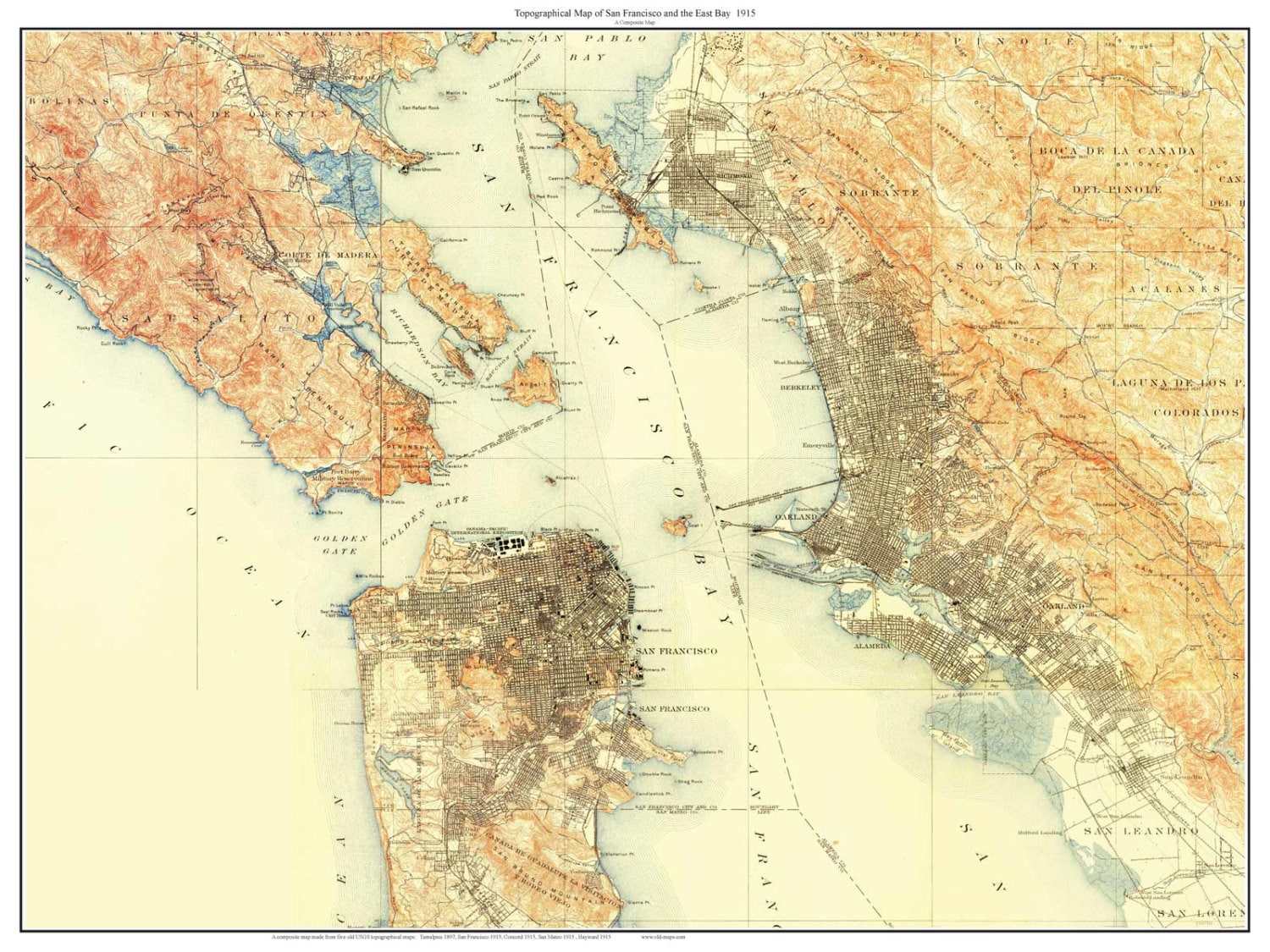San Francisco 1915 Custom Old Topo Map USGS the City Marin - Etsy