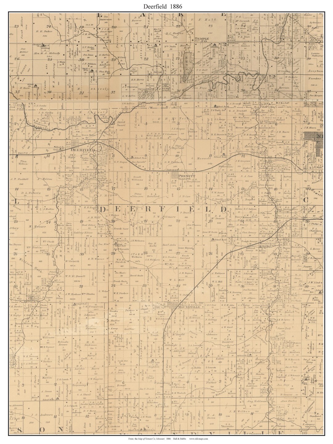 Deerfield 1886 Old Town Map With Homeowner Names Missouri Vernon Co ...