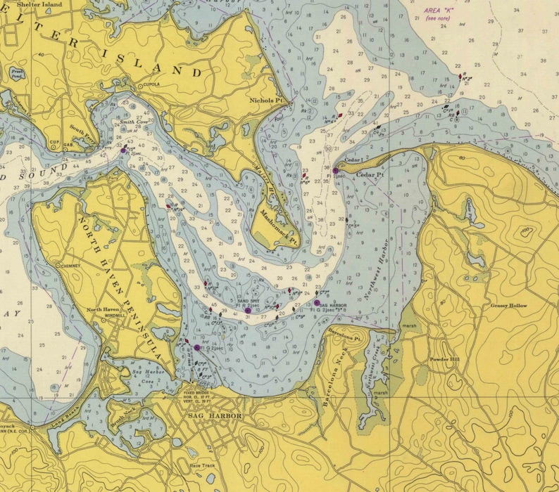 Shelter Island Sound & Peconic Bays NY 1952 Nautical Map - Reprint ...