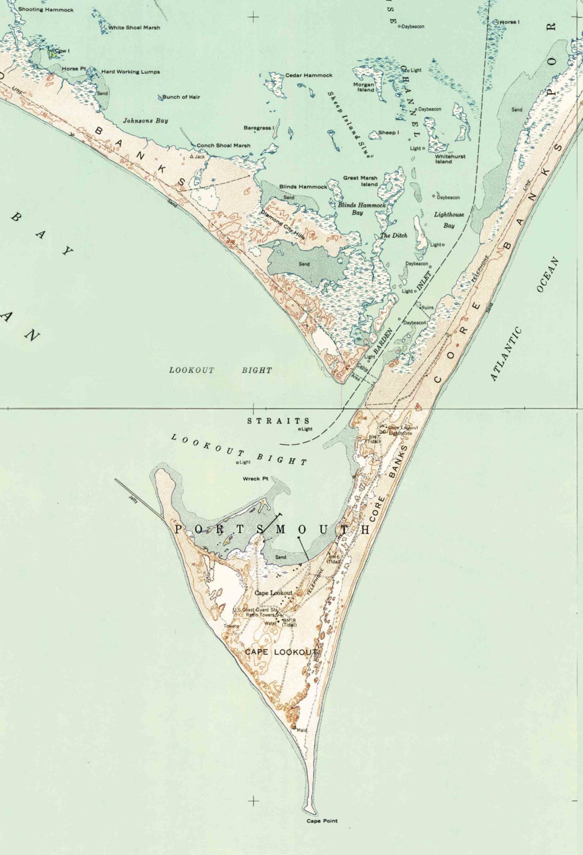 Cape Lookout - 1951 Old Topographic Map USGS Custom Composite Reprint ...