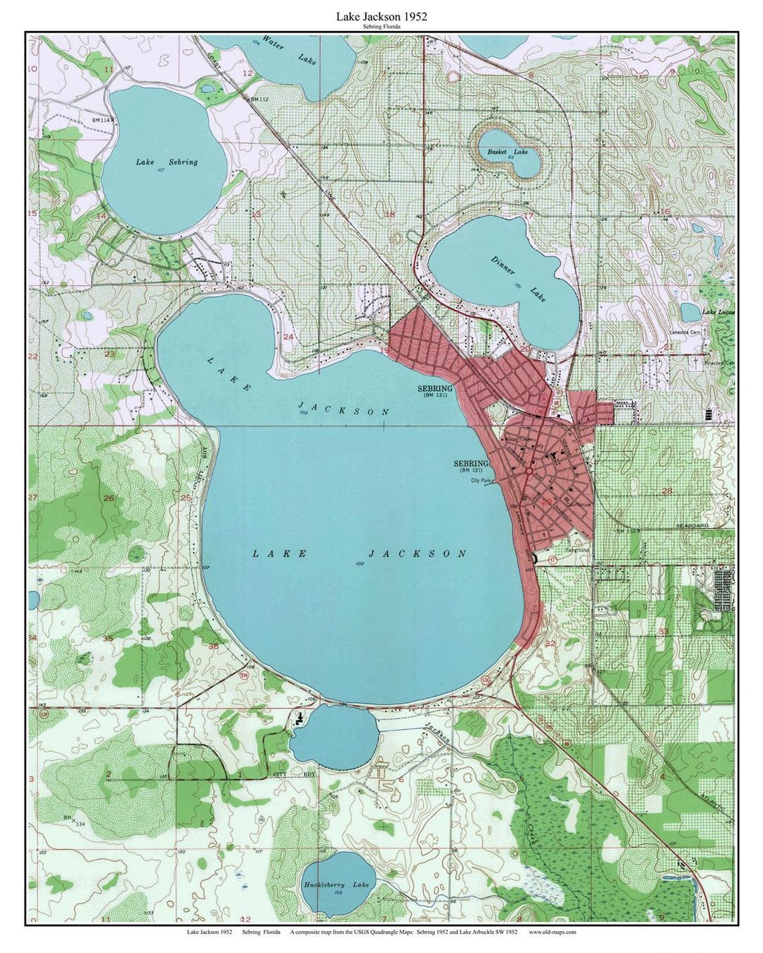 Lake Jackson 1952 Sebring - Old Topographic Map USGS Custom Composite ...