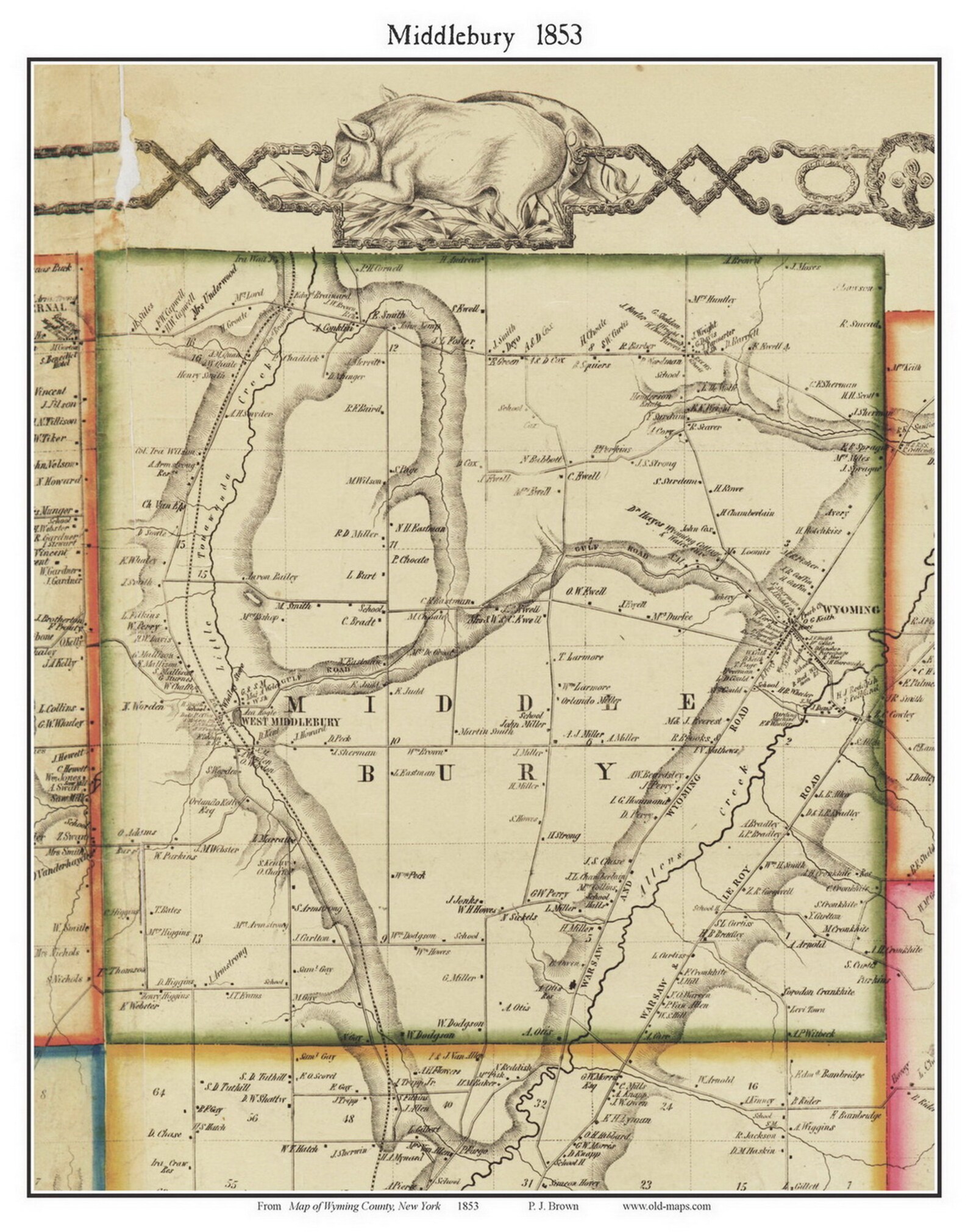 Middlebury 1853 Old Town Map With Homeowner Names New York - Reprint ...