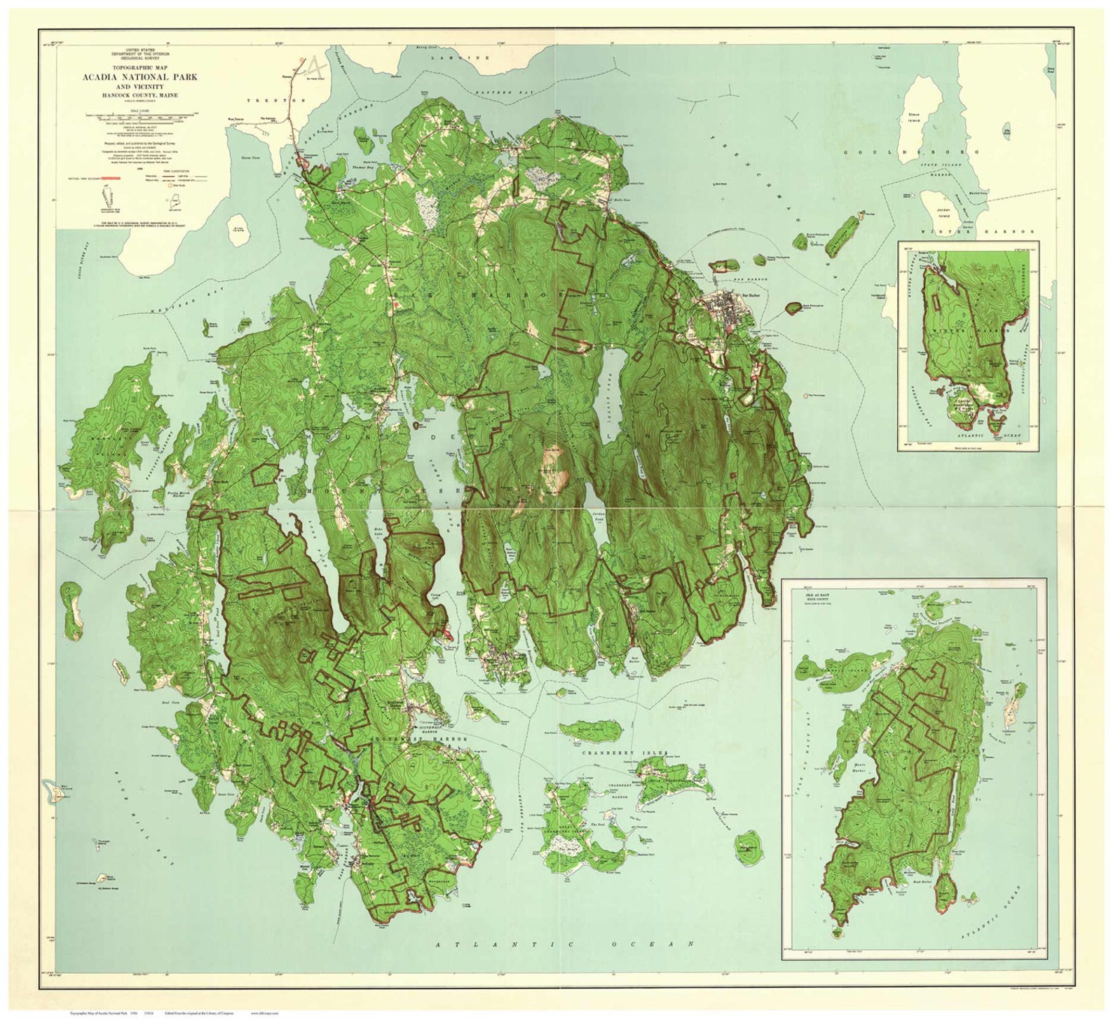 Acadia National Park 1956 Old Wall Map Maine Reprint LC | Etsy
