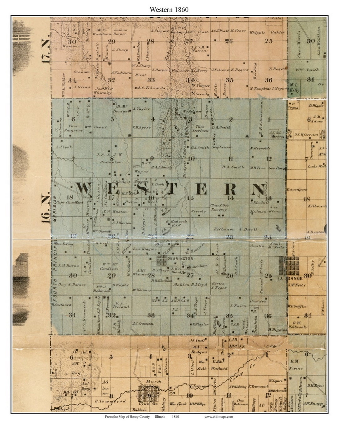 Western 1860 - Old Town Map With Homeowner Names Reprint Genealogy ...