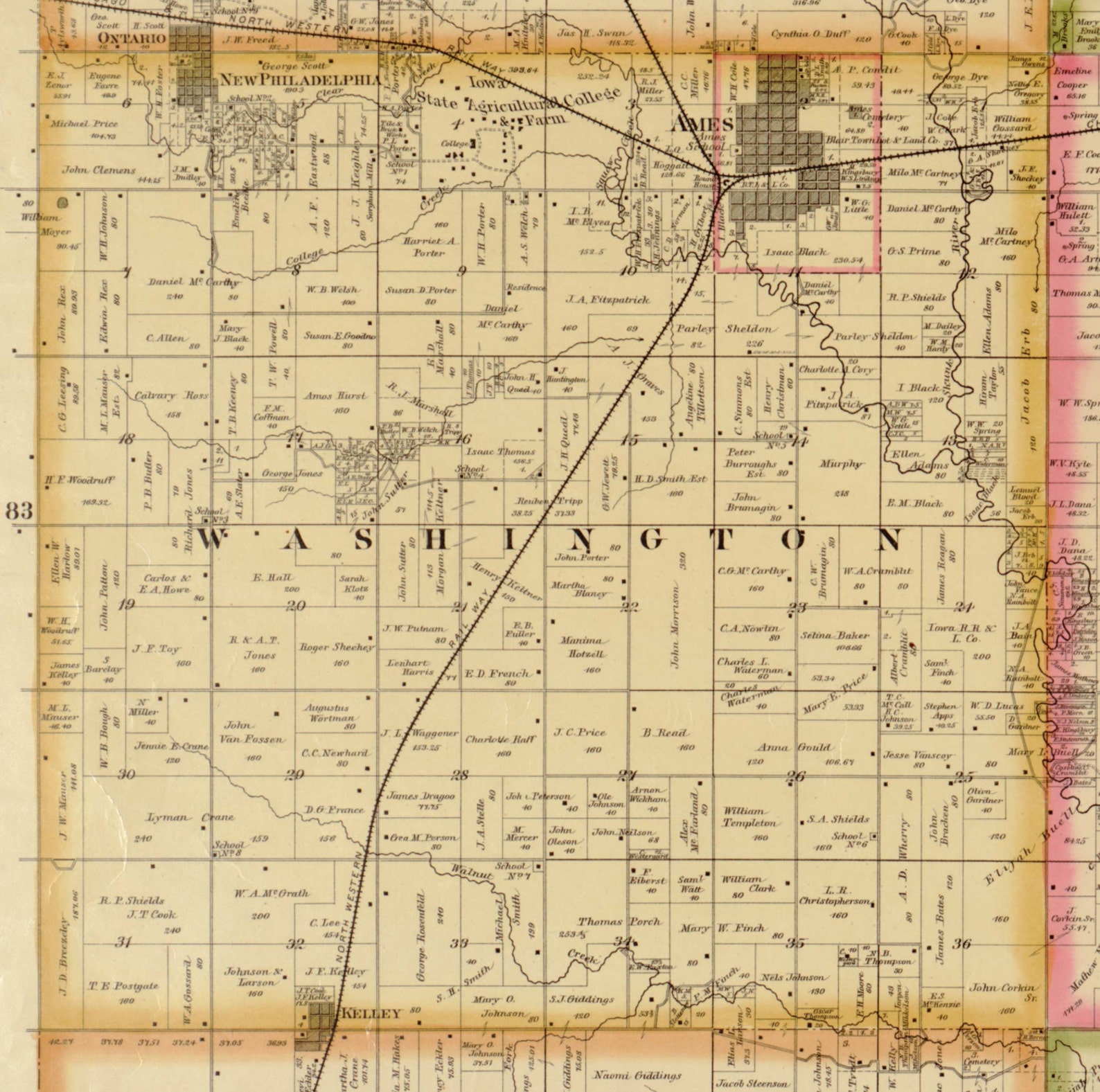 Story County Iowa 1883 Old Wall Map With Landowner Names Farm Lines ...