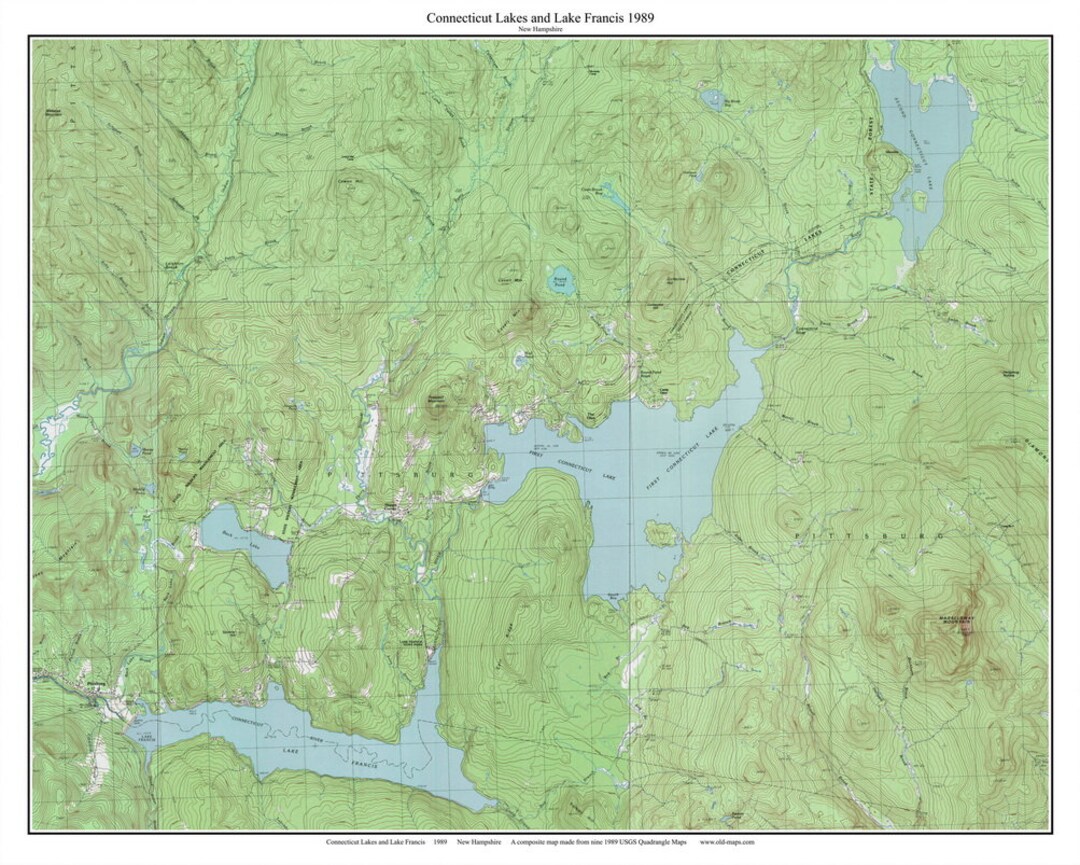 Connecticut Lakes and Lake Francis 1989 Old Topographic Map Pittsburg ...