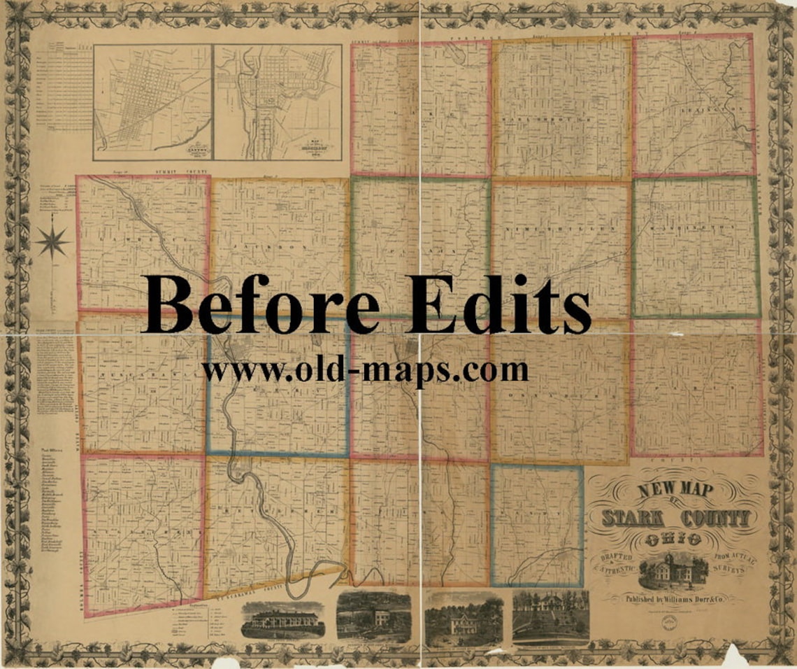 Stark County Ohio 1850 Old Wall Map Reprint With Homeowner - Etsy