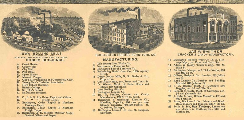 Burlington Iowa - 1889 - Birds Eye View Reprint - Etsy