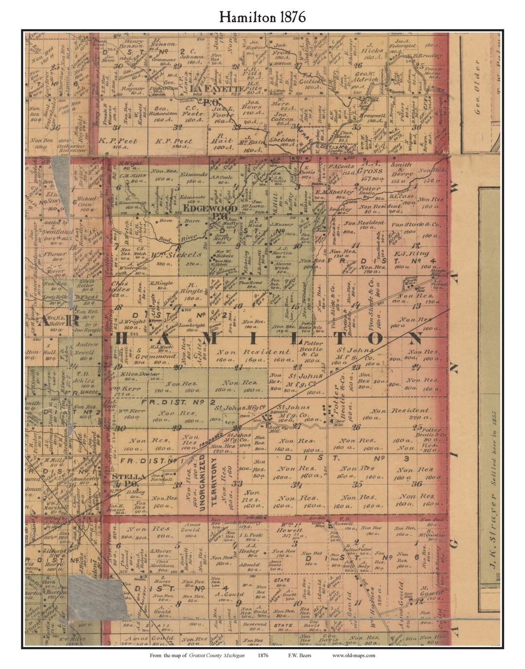 Hamilton 1876 Old Town Map With Homeowner Names - Edgewood - Stella ...
