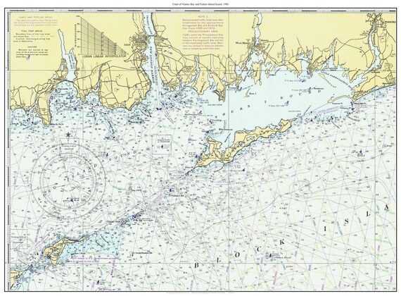 Niantic Bay & Fishers Island Sound 1980 Custom Nautical Map | Etsy