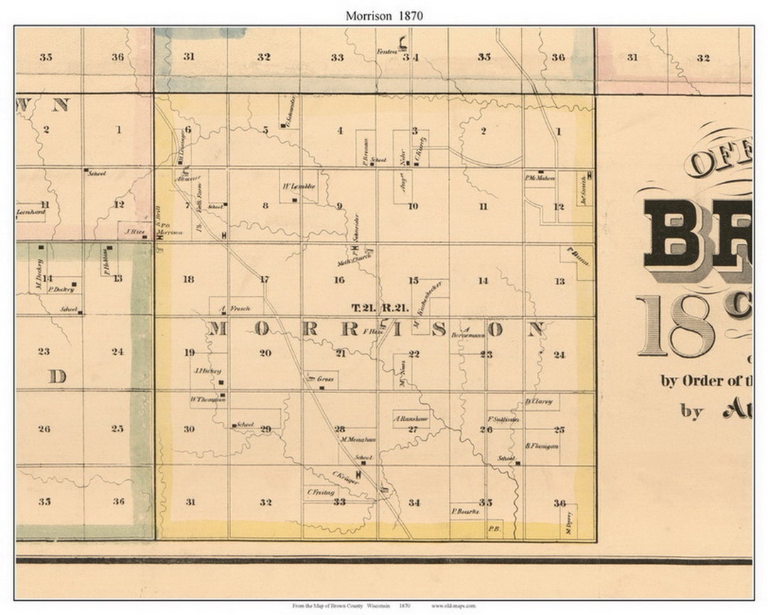 Morrison 1870 - Old Town Map With Homeowner Names - Wisconsin - Reprint ...