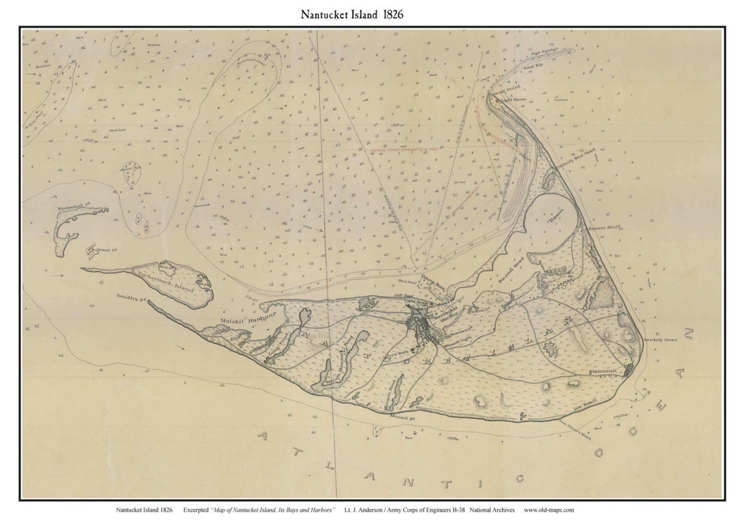 Nantucket 1826 Nautical Map Lt. J. Anderson US Topographical Engineers ...