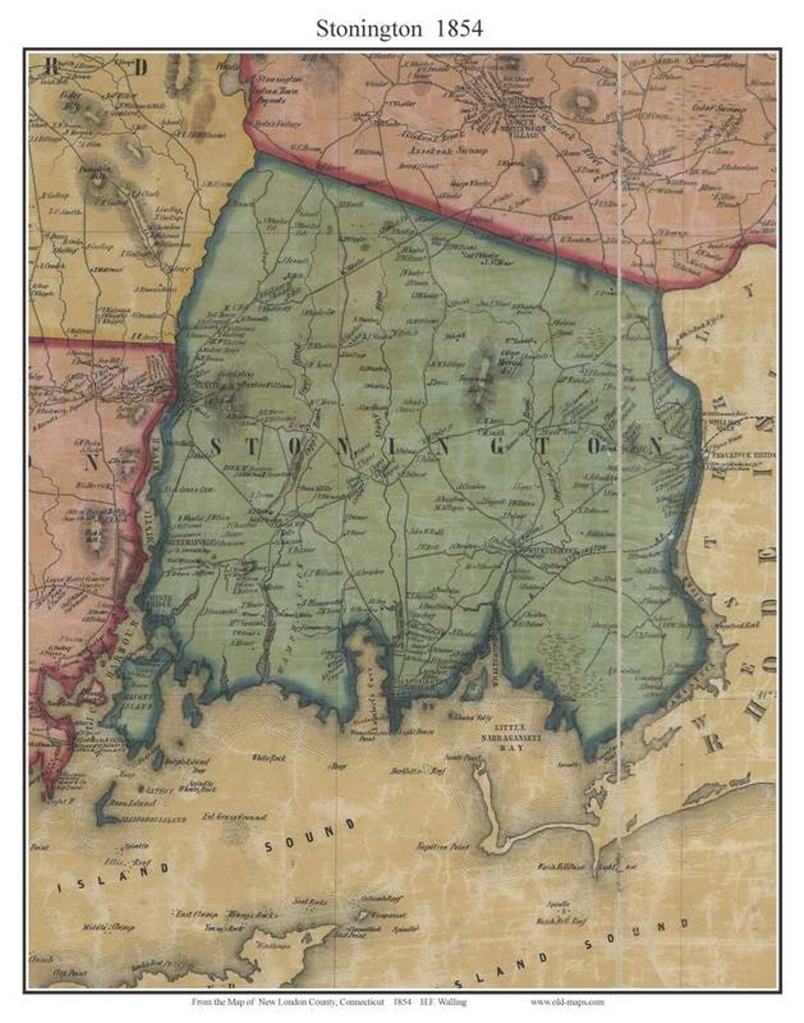 Stonington Connecticut 1854 Old Town Map With Homeowner Names - Etsy