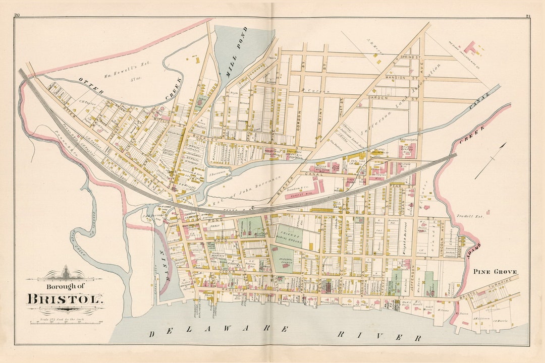 Bristol Borough 1891 Old Town Map With Homeowner Names Pennsylvania ...