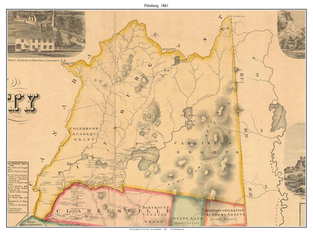 Pittsburg 1861 Old Town Map With Homeowner Names New Hampshire ...