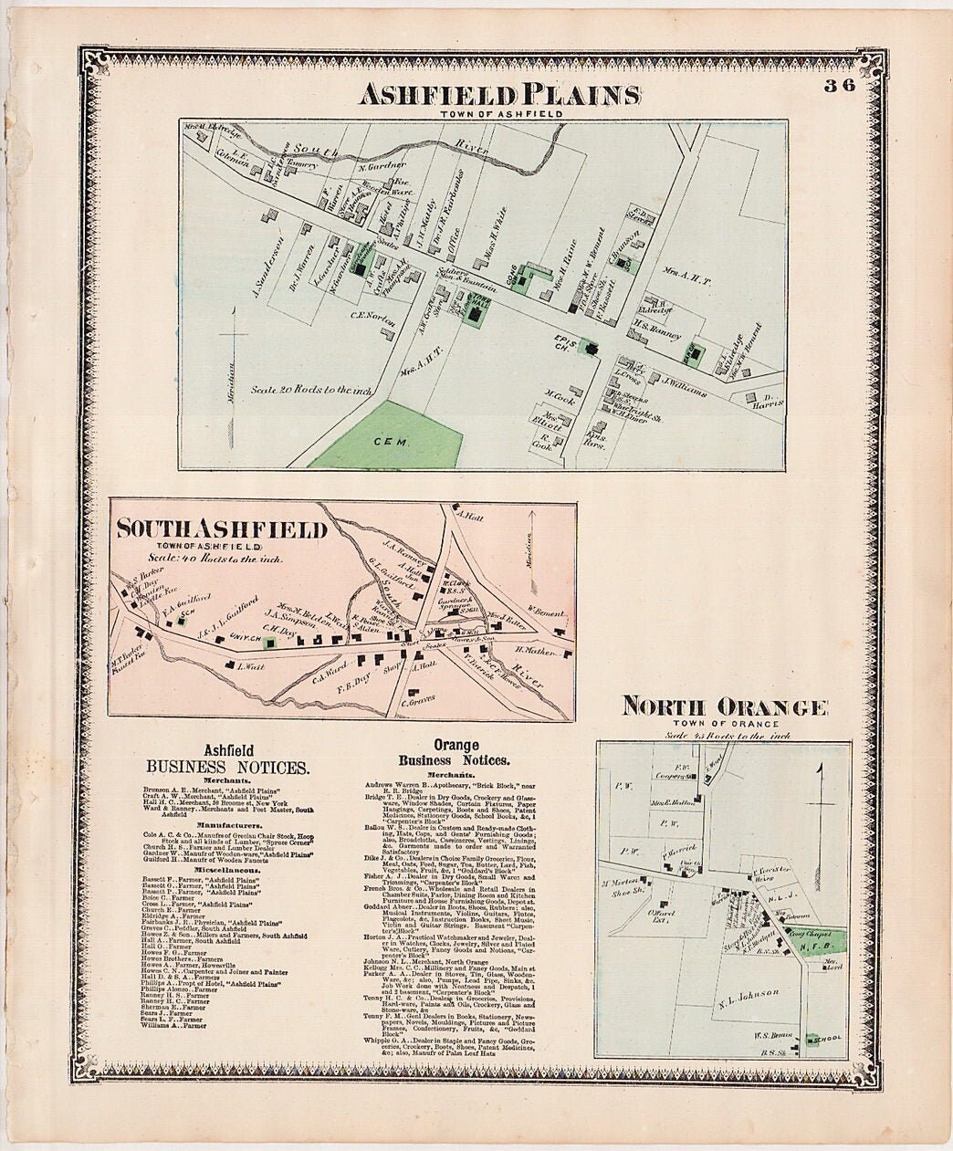 Ashfield Villages & North Orange Massachusetts 1871 Map - Etsy UK
