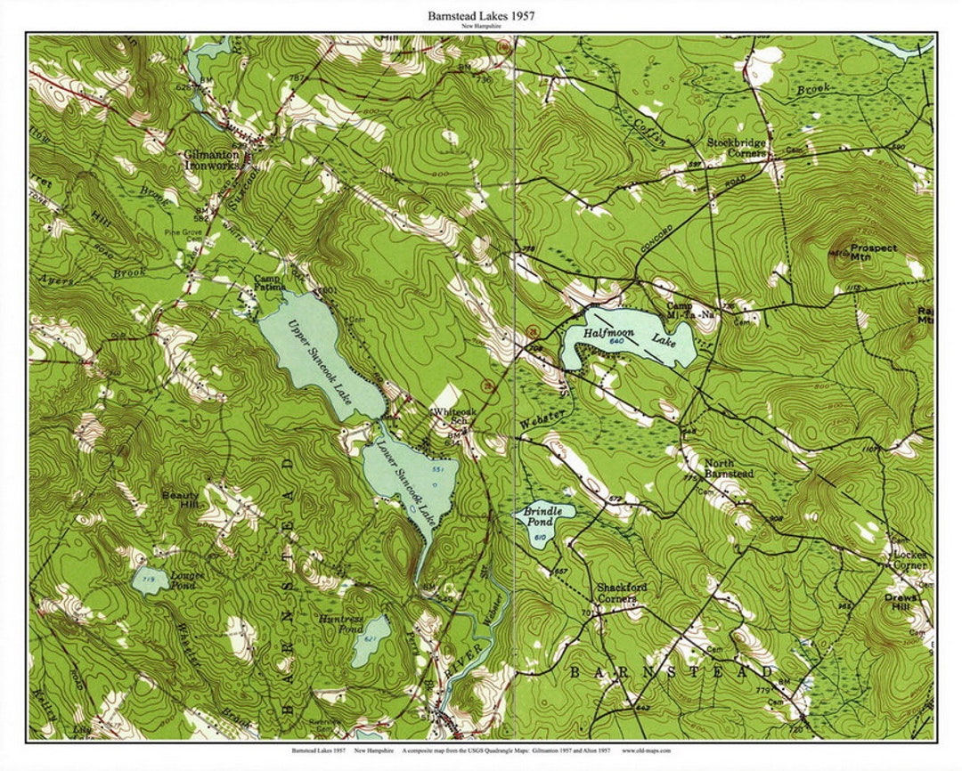 Barnstead Lakes 1957 Old Topographic Map Suncook Lake Halfmoon Lake ...