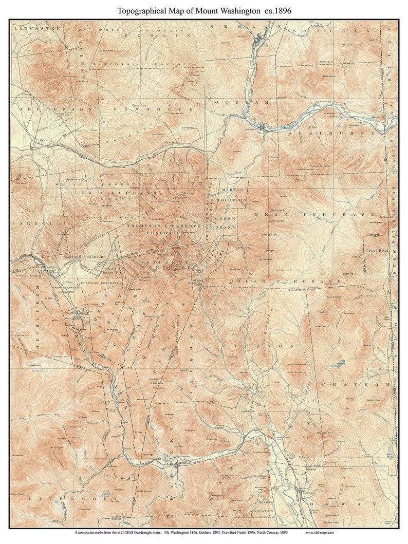 Mount Washington Area 1896 USGS Old Topo Map - Custom Composite Reprint ...