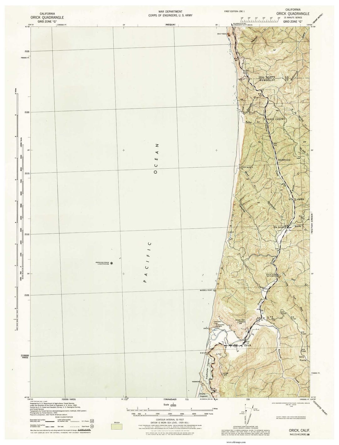 Orick 1945 Old Topo Map Edited Reprint of the Original Quad 15x15 USGS ...