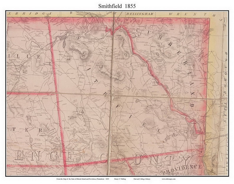 Smithfield 1855 Old Town Map With Homeowner Names - Rhode Island ...