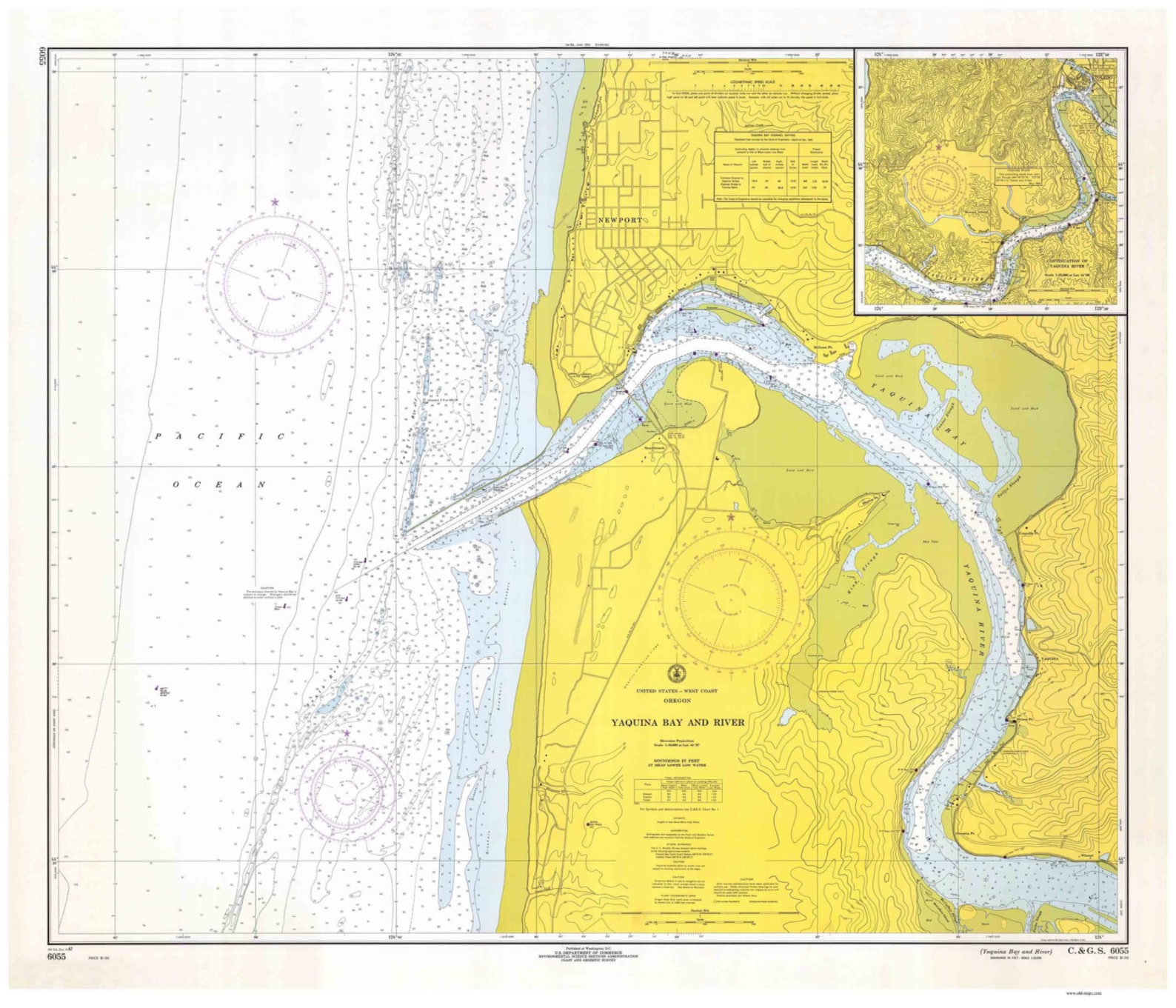 Yaquina Bay and River 1967 Nautical Map, Oregon PC Harbors Reprint 6055 ...