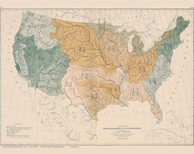 USA Rivers Map 1872 Reprint 9th Census Atlas - Etsy