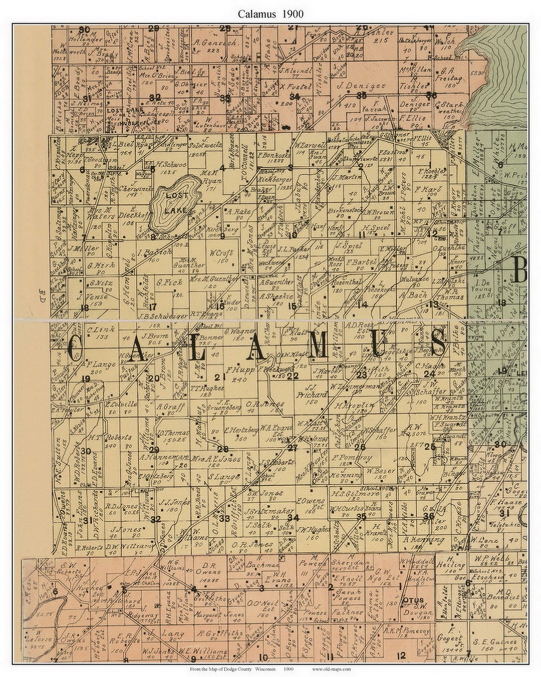 Calamus 1900 - Old Town Map With Homeowner Names - Lost Lake ...