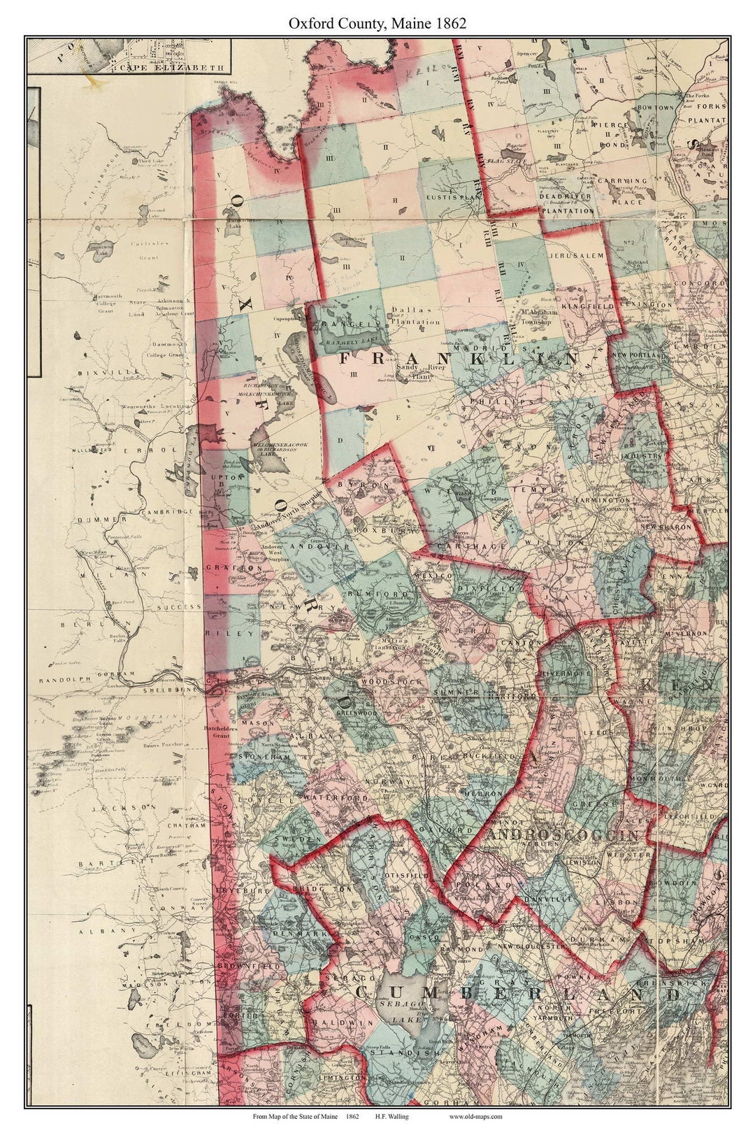 Oxford County Maine 1862 - Old Map Custom Print - Old Roads - House Locations- Placenames County ...
