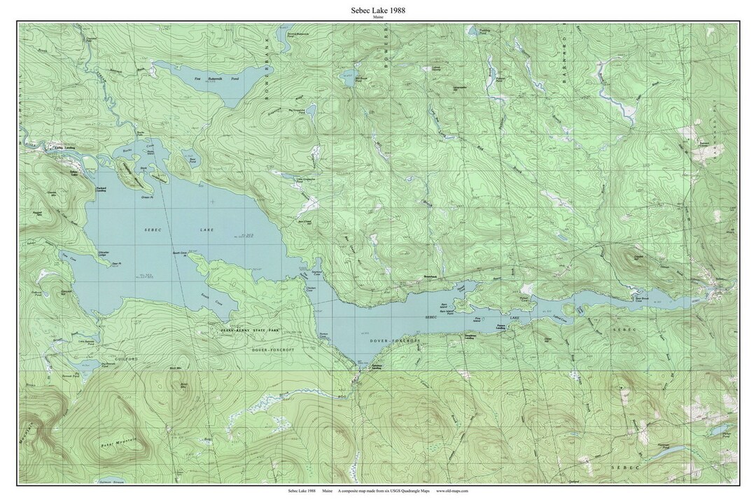 Sebec Lake 1988 Topographic Map USGS 7x7 Custom Composite Reprint ...