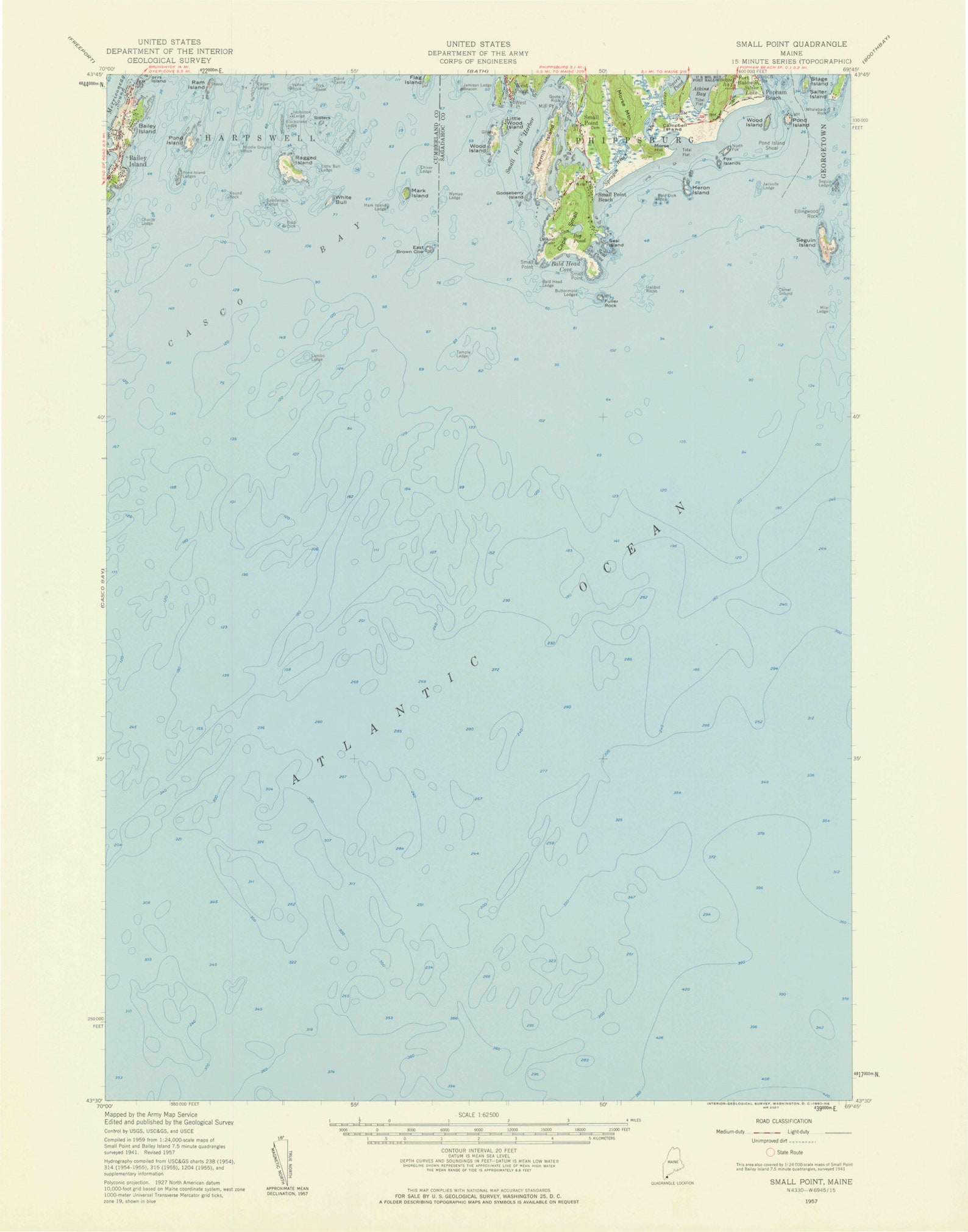 Small Point 1957 1960 Old Topo Map Bailey Island Harpswell Sequin ...