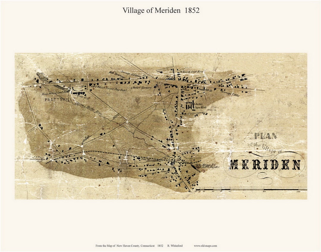 Meriden Village 1852 Old Town Map With Homeowner Names Connecticut ...