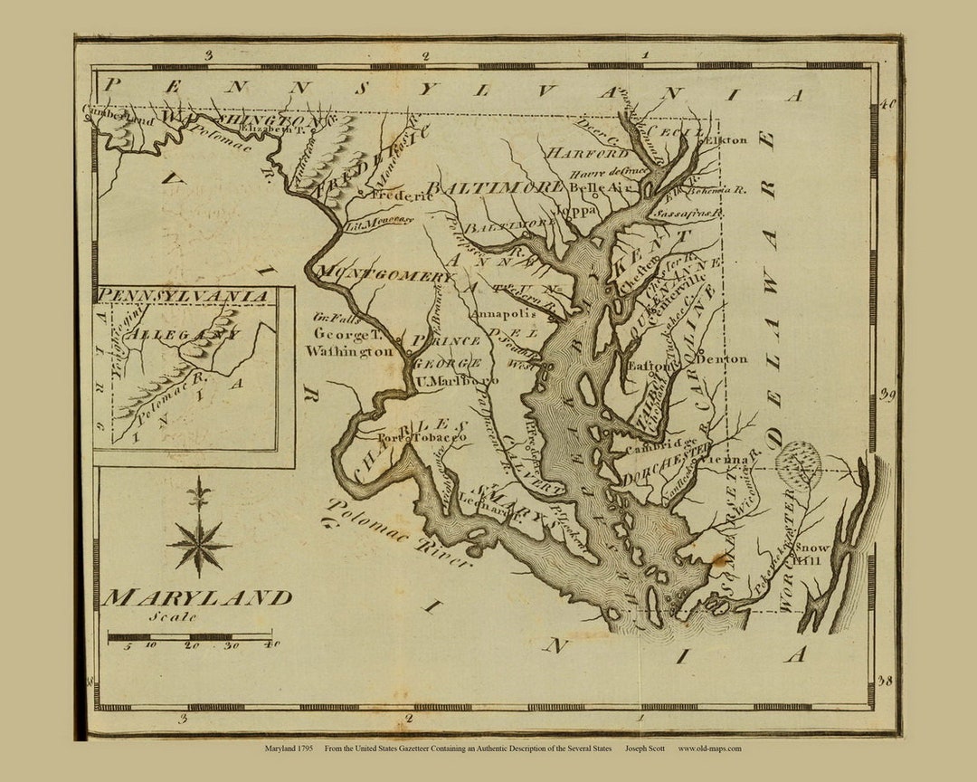 Maryland 1795 - Old Map Reprint USA 1795 Gazetteer Atlas 08 - Etsy
