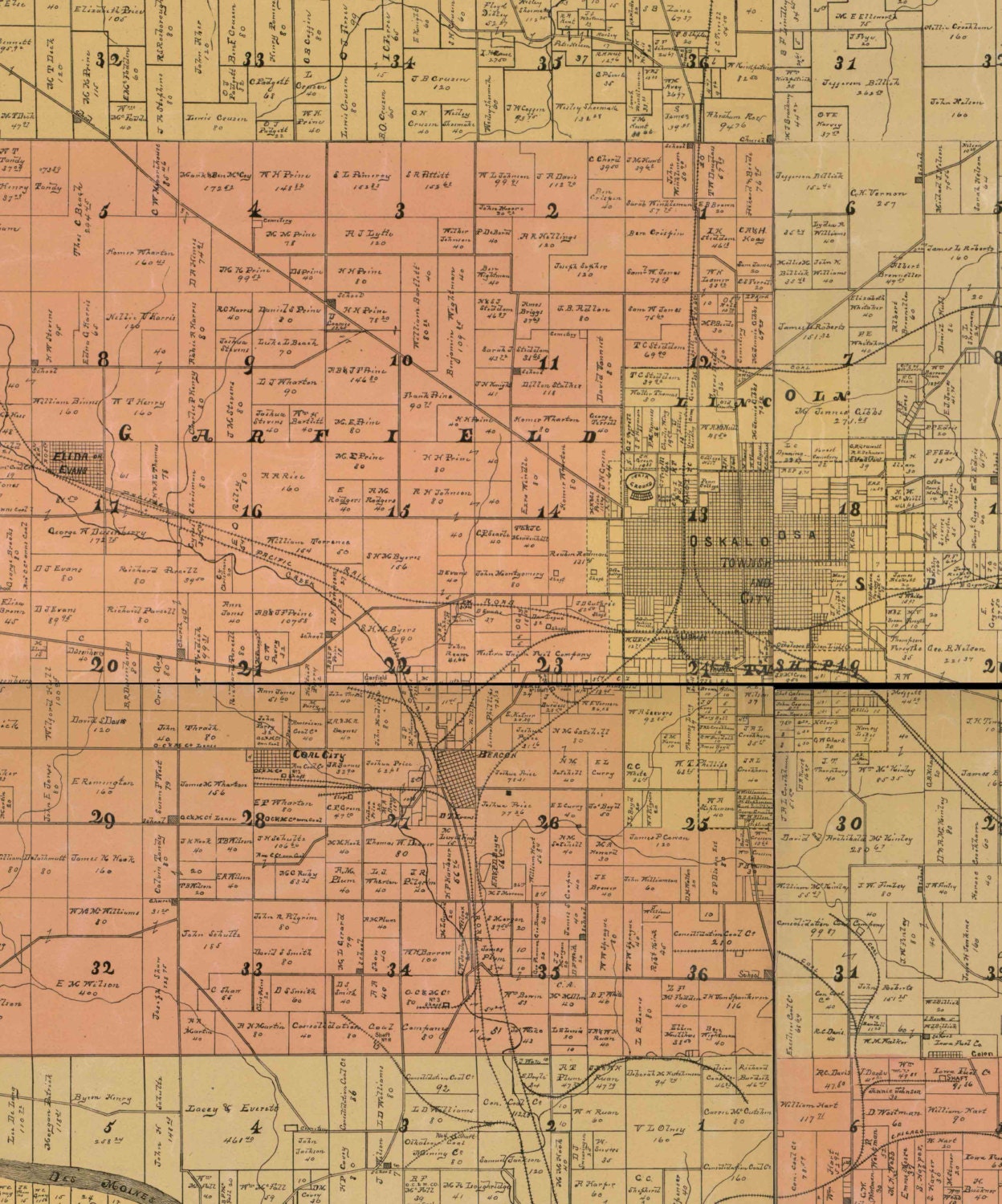 Mahaska County Iowa 1895 Old Wall Map With Landowner Names | Etsy