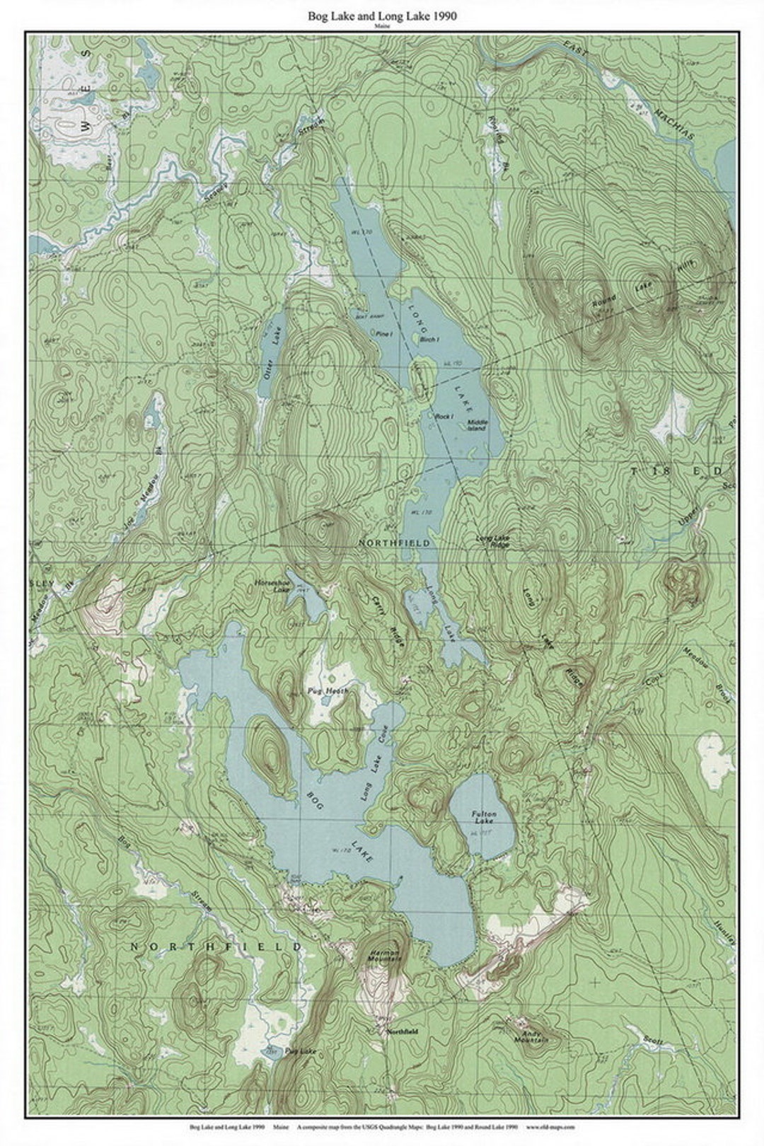Bog Lake and Long Lake 1990 Topographic Map USGS 7x7 Custom Composite ...