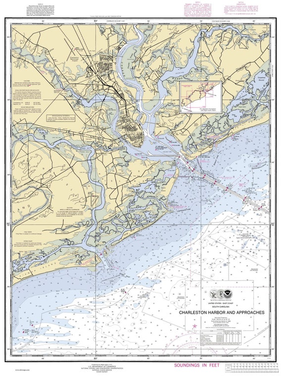 Charleston Harbor and Approaches 2010 Nautical Map South | Etsy