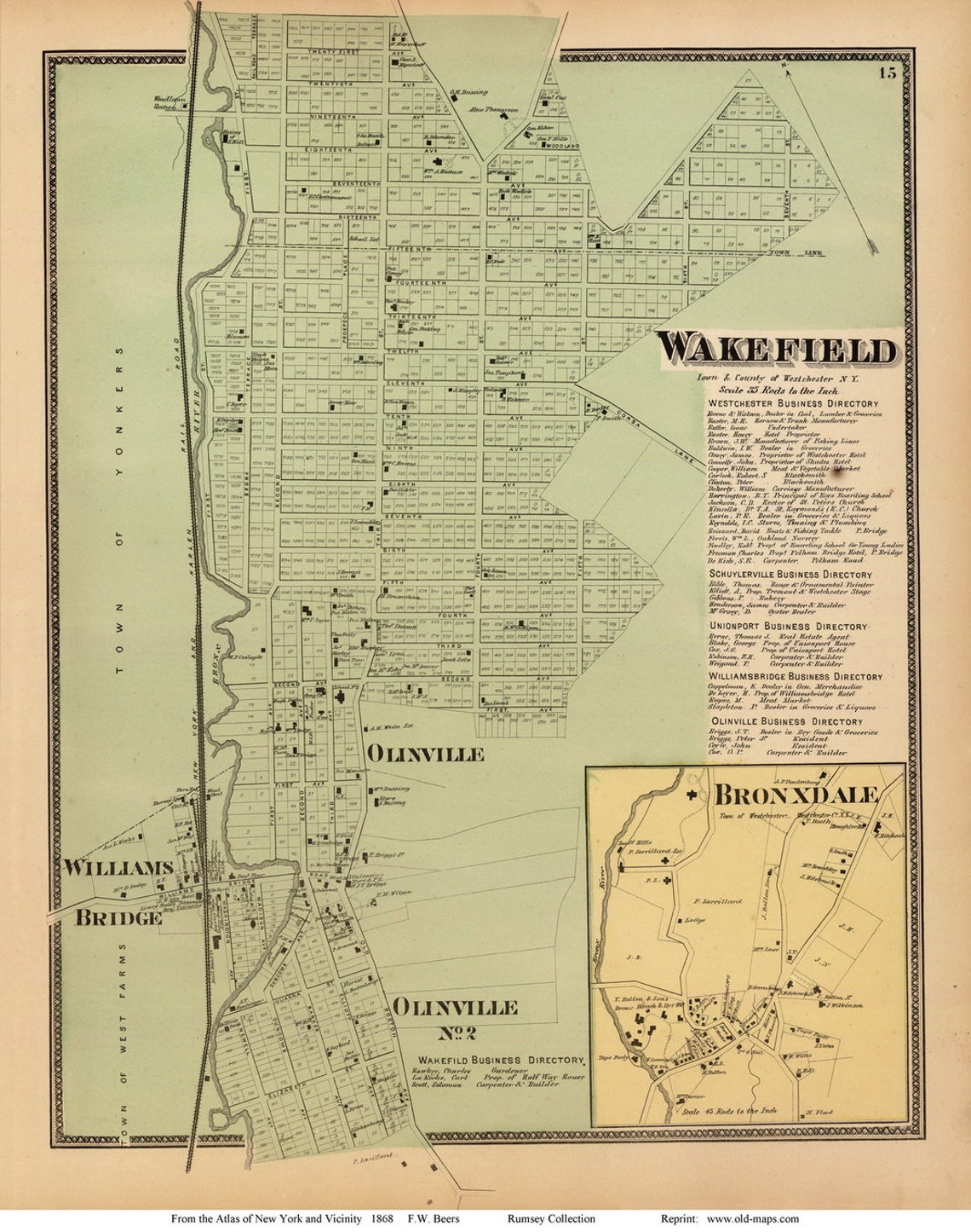 Wakefield & Bronxdale in Westchester 1868 Old Town Map - Etsy