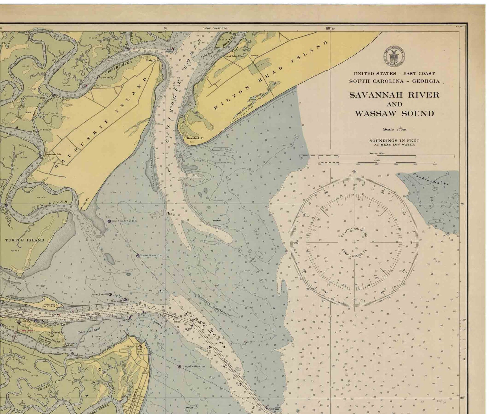 Savannah River and Wassaw Sound 1944-old Map Nautical - Etsy
