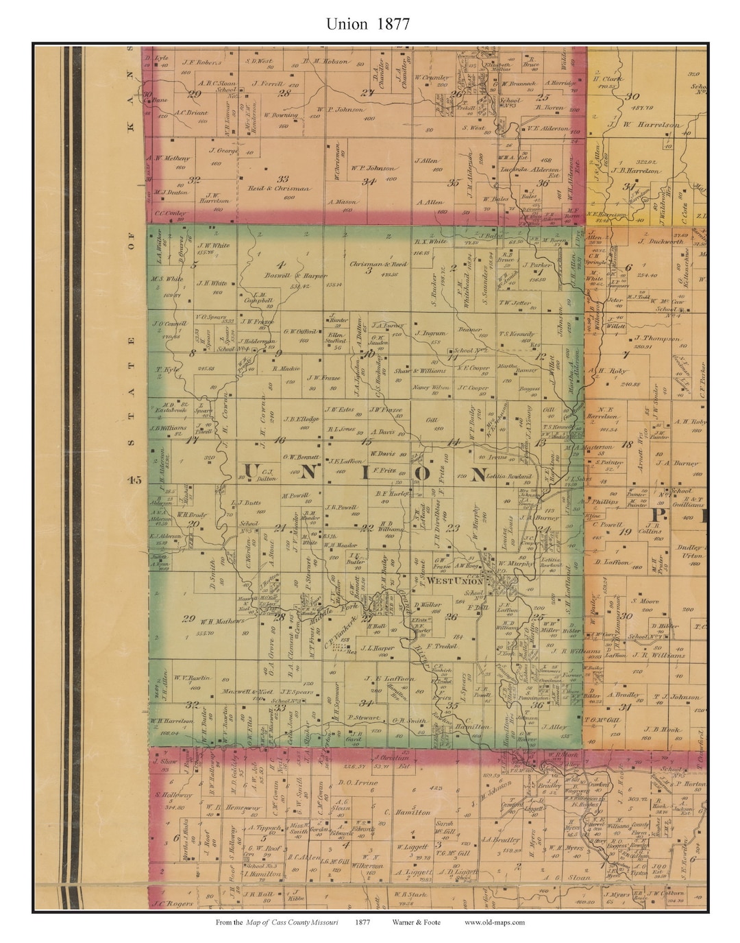 Union 1877 Old Town Map With Homeowner Names - Missouri - Reprint ...