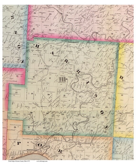 Harrison 1875 Old Town Map With Homeowner Names Ohio Reprint | Etsy